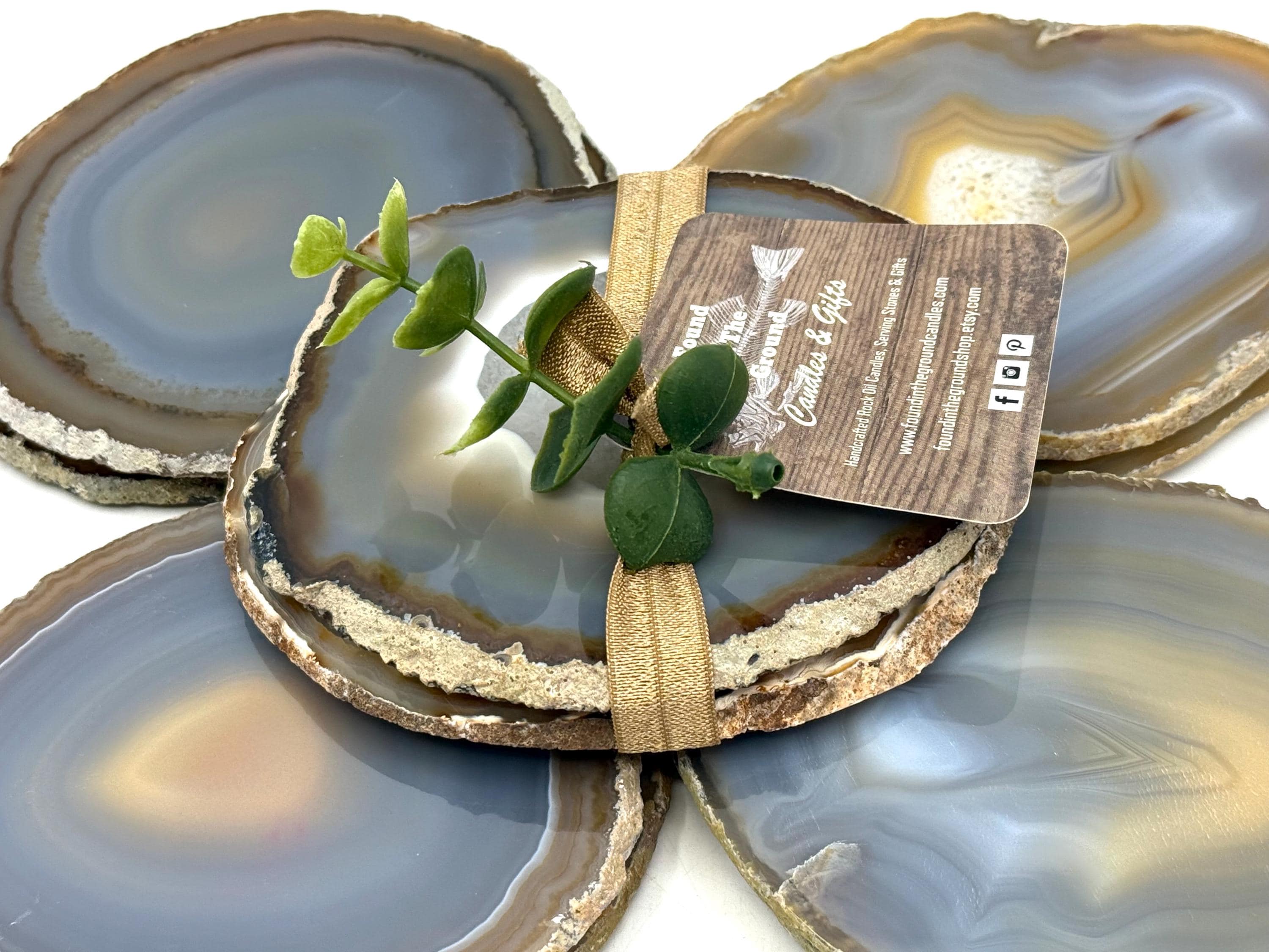 Natural Agate Coasters Set: Polished Stone With Furniture-safe Pads - Etsy