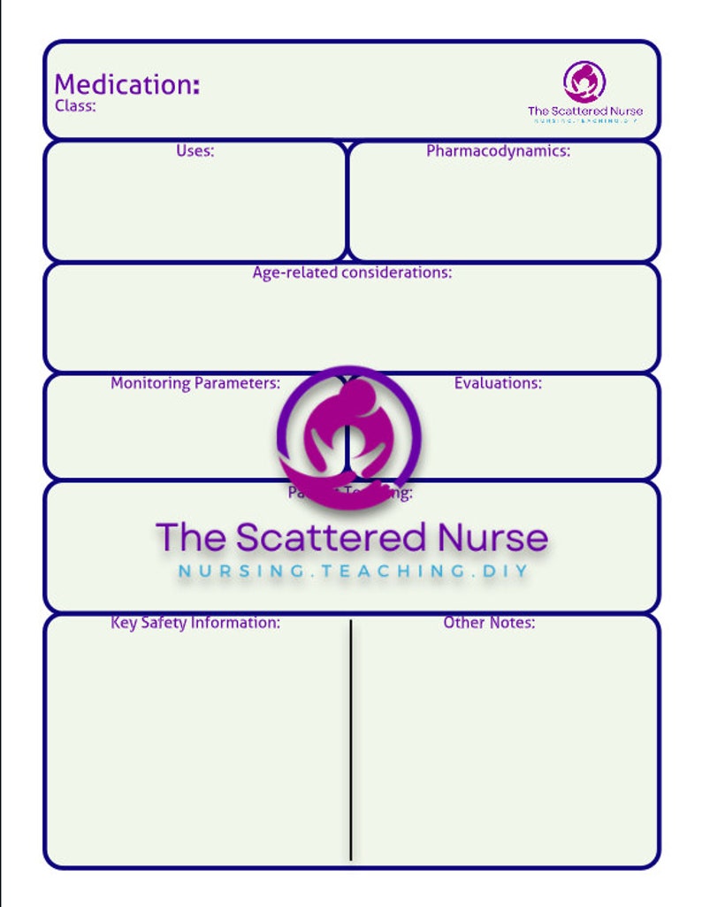 Nursing School Note Templates - Pharmacology - Printable PDF - Etsy