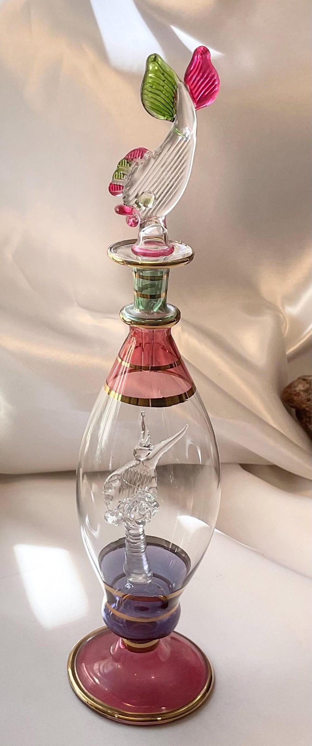 Gorgeous Unusual Egyptian Perfume Bottle, Fish Stopper & Crystal Fish ...