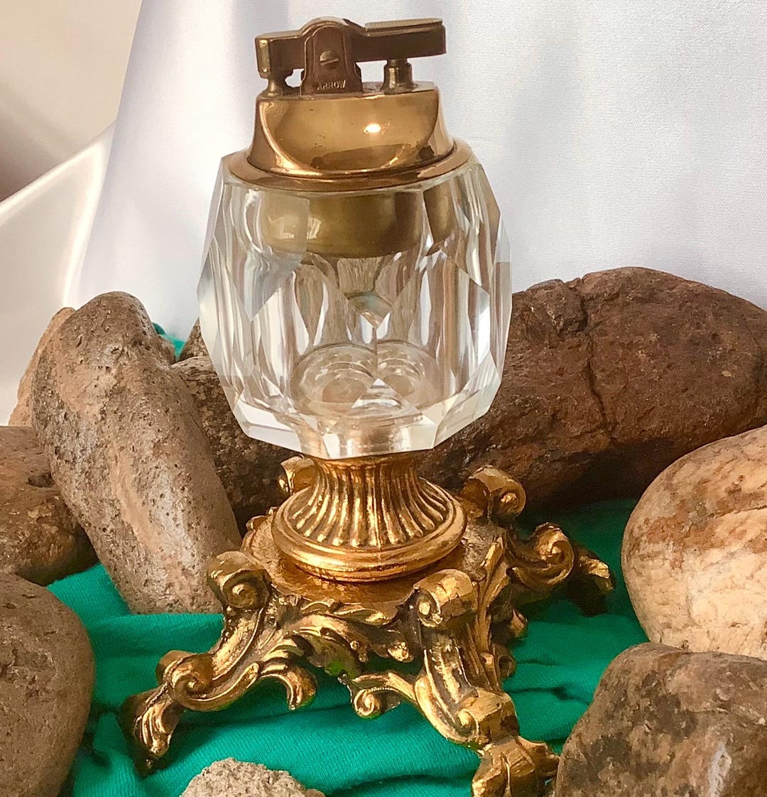 Vintage Brass and Crystal 1950s Hollywood Regency Style Tabletop ...