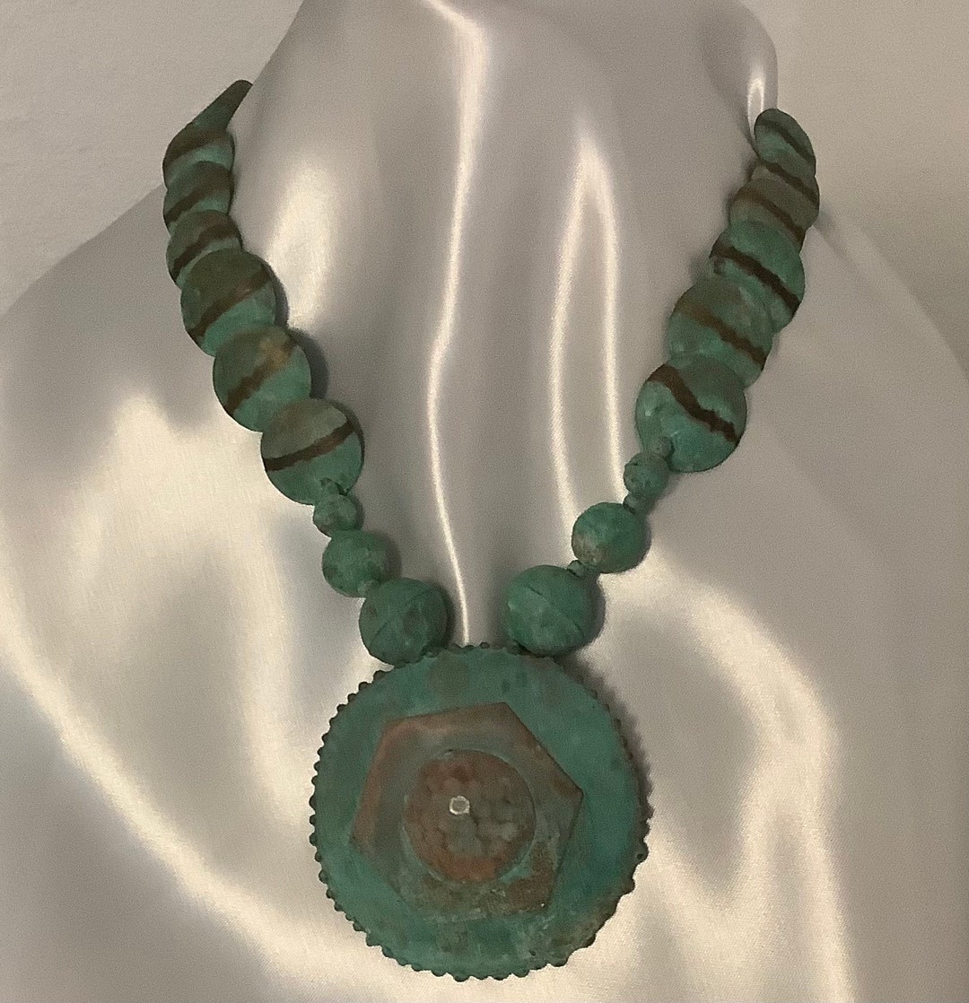 Vintage Statement Artisan Copper Verdigris Medallion Necklace and ...