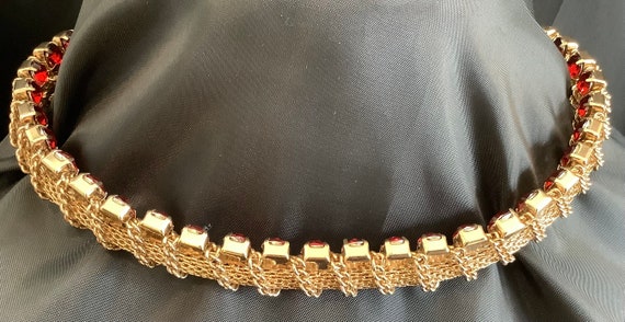 Striking Vintage Weiss Red Rhinestone and Gold Mesh C… - Gem