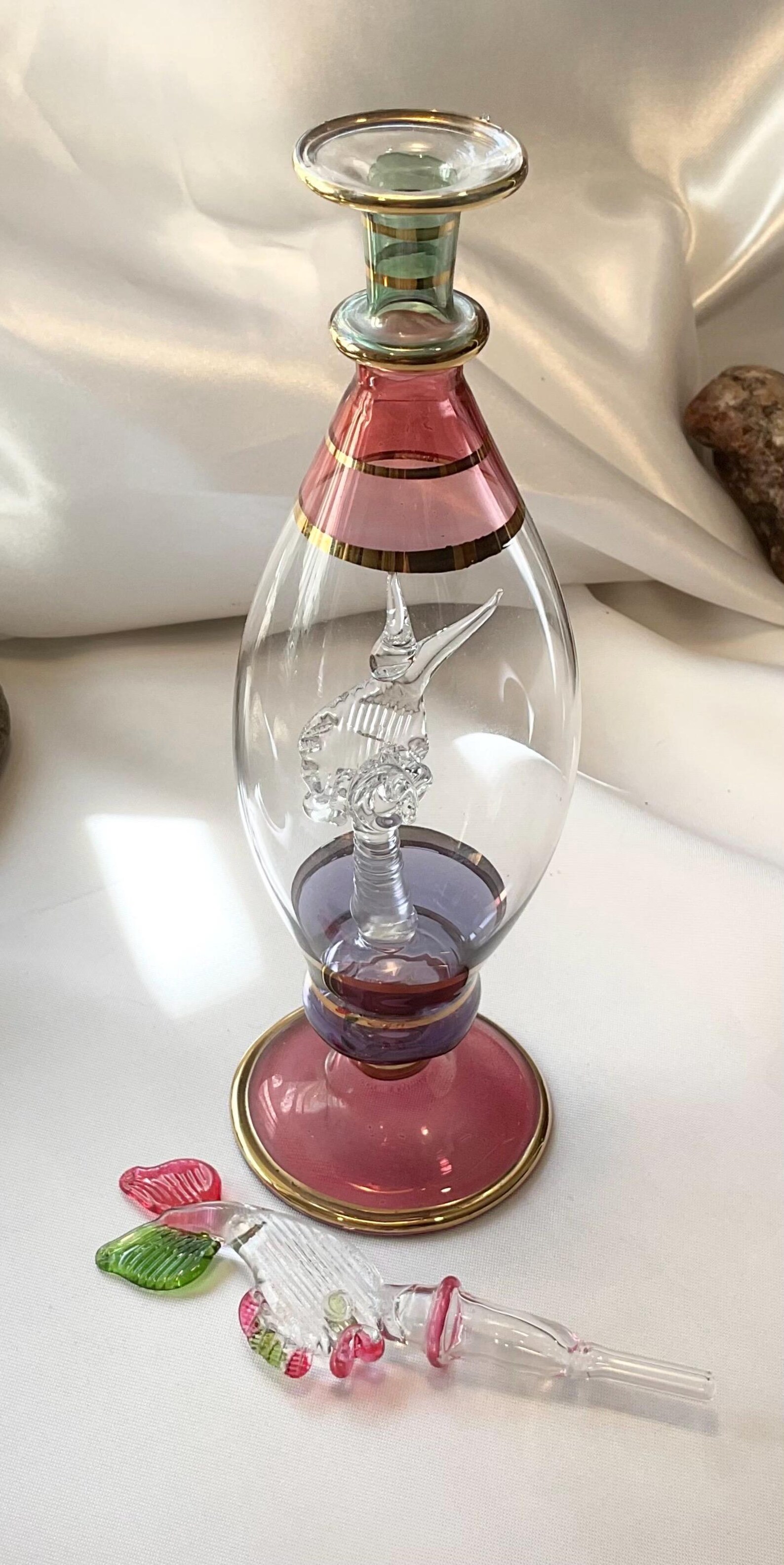 Gorgeous Unusual Egyptian Perfume Bottle, Fish Stopper & Crystal Fish ...