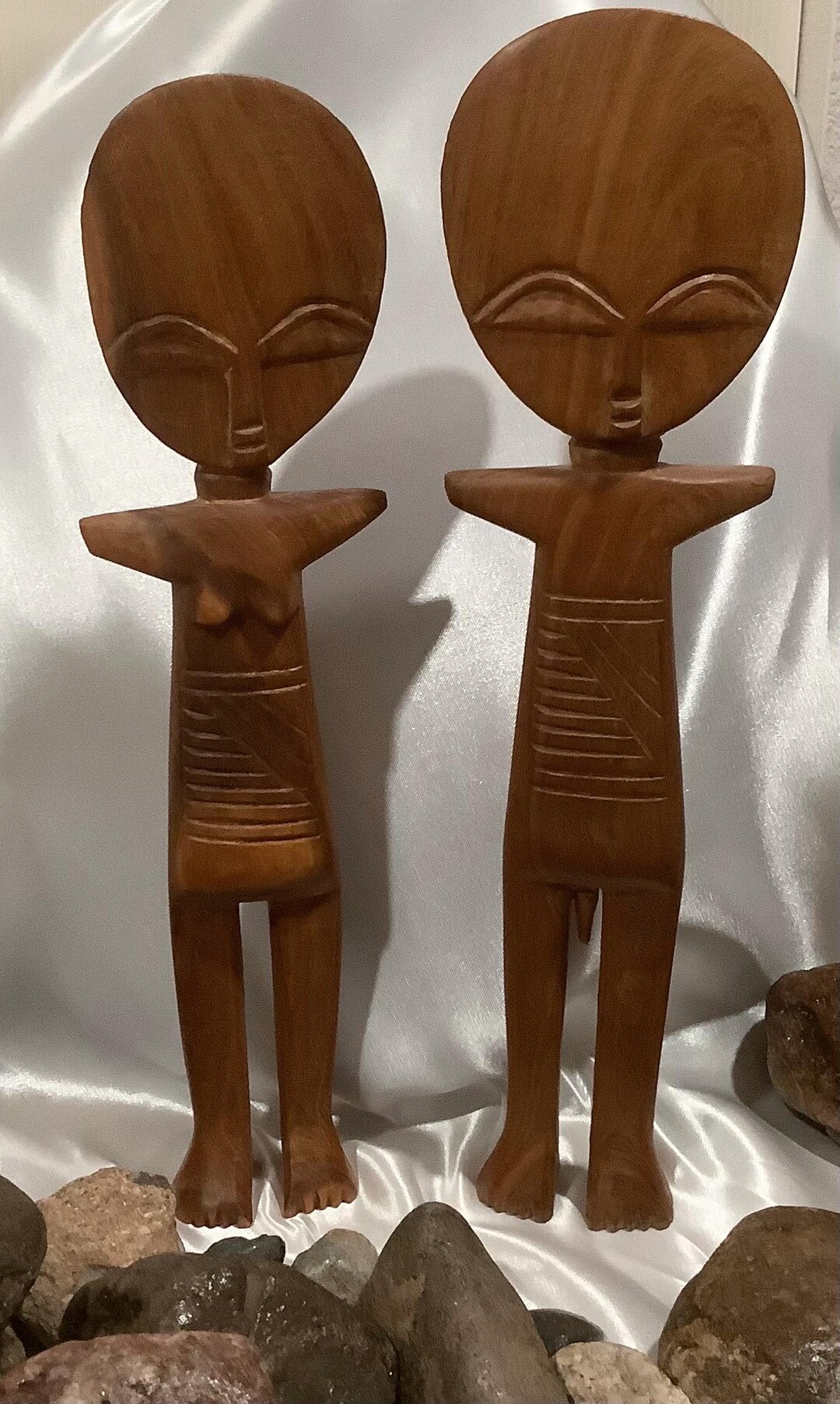 Vintage Carved Wood African Akua’ba Fertility Sculptures, Male and ...
