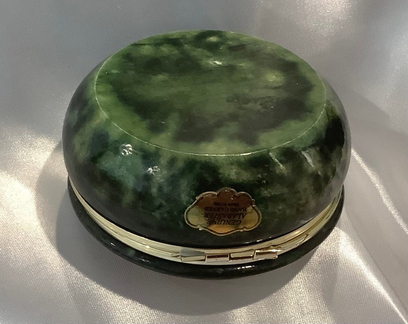 Alabaster Large Round Emerald Green Trinket Box With Hinged Brass Lid ...