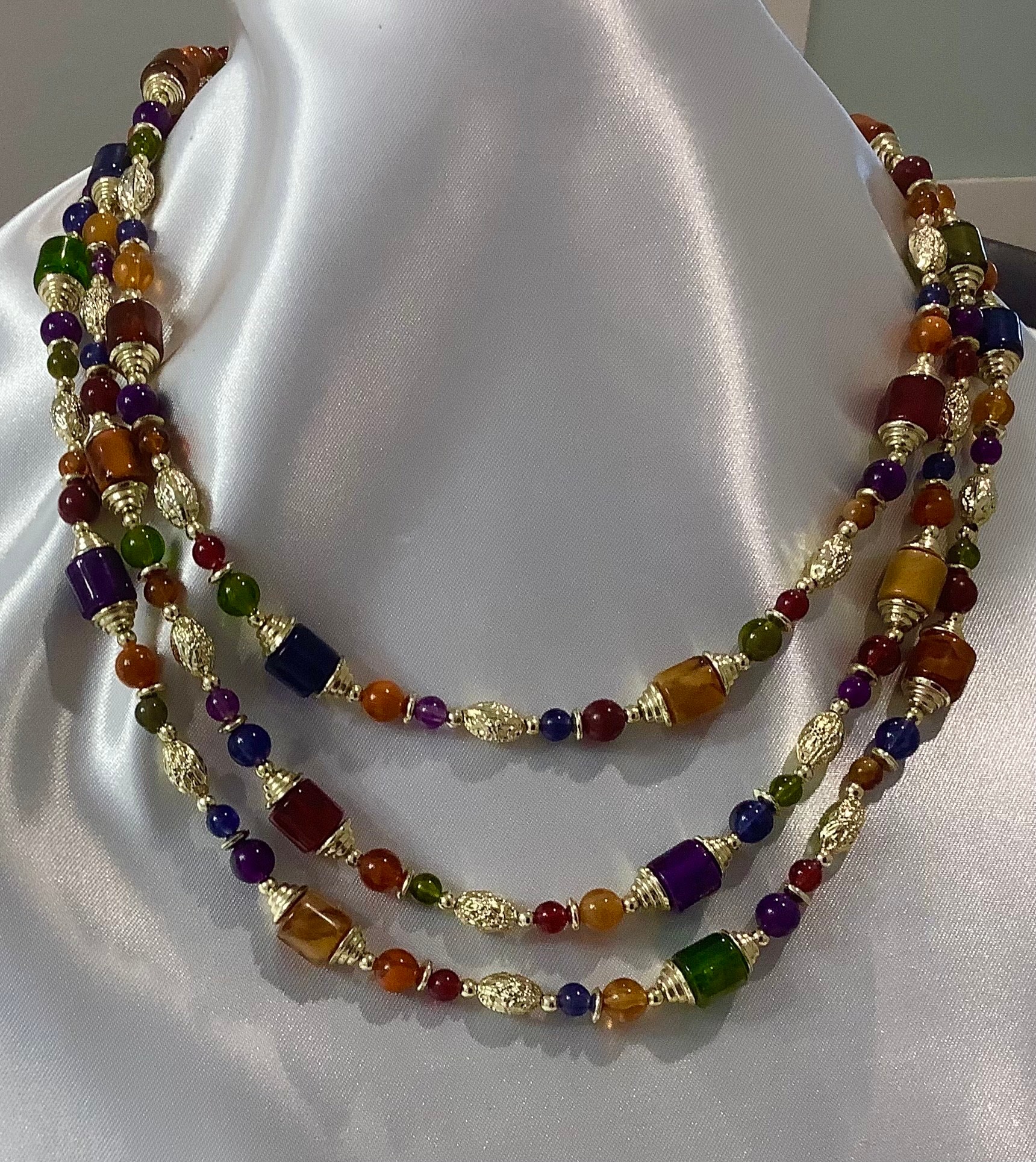 Vintage 3 Rows Layered Beaded Multi Colored Necklace - Etsy