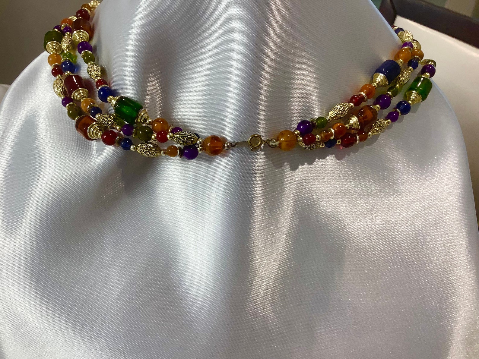Vintage 3 Rows Layered Beaded Multi Colored Necklace - Etsy