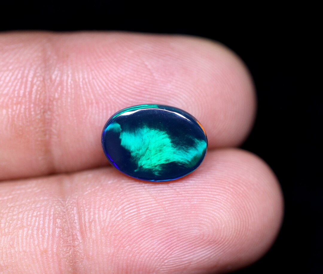 Blue & Green Fire Black Opal Gemstone 2.50 Cts Oval Shape Ethiopian ...