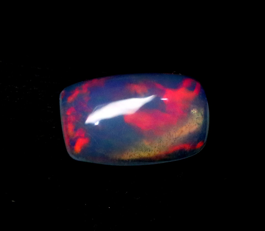 1.10 CRT Red Fire Opal Rectangle Shape Gemstone 11x7x3 MM Natural Ethiopian Opal Smooth Cabochon ...