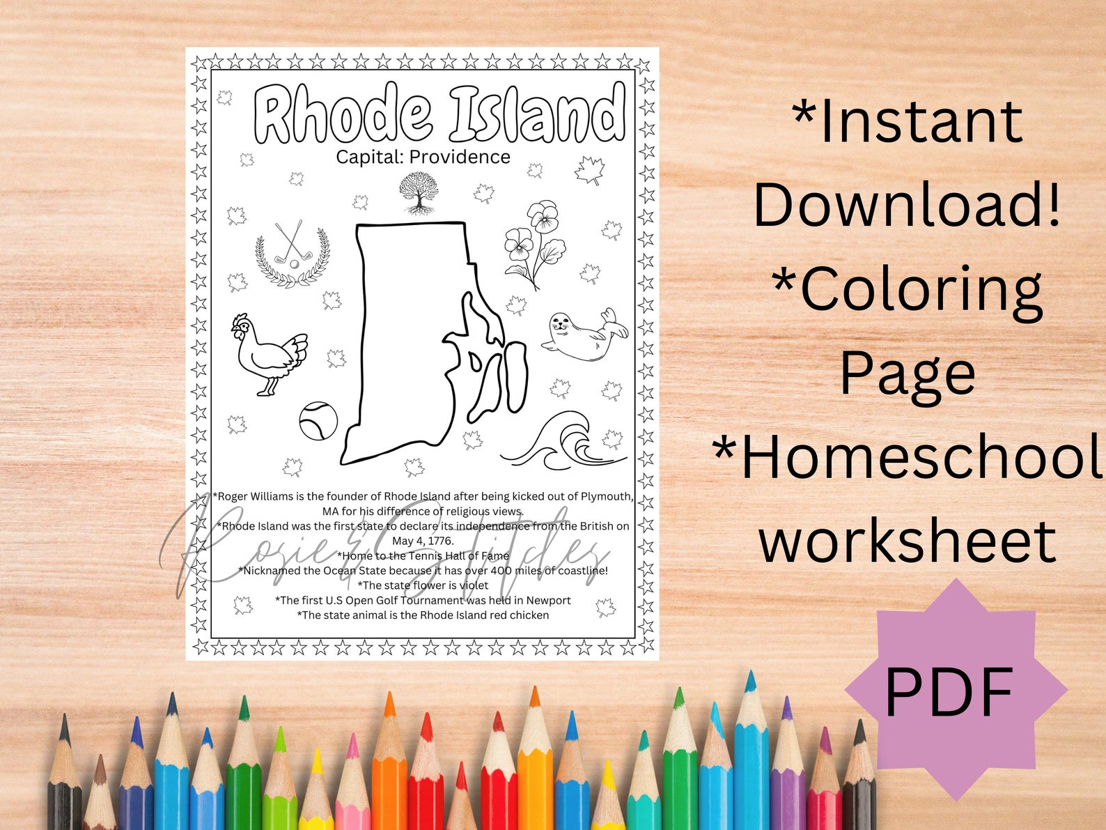 Rhode Island Coloring Page, State Coloring Page, Homeschool Printables ...