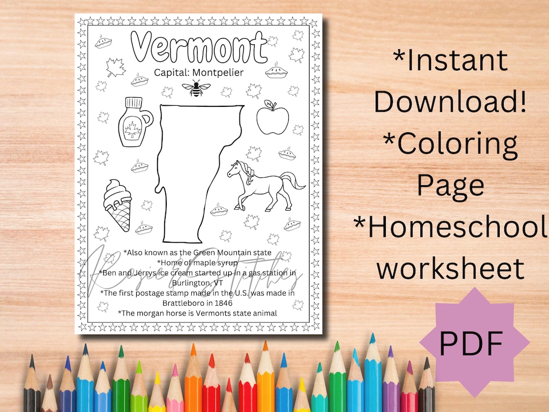 Vermont Coloring Page, State Coloring Page, Homeschool Printables ...