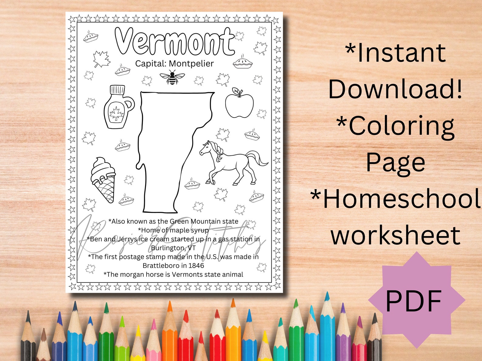 Vermont Coloring Page, State Coloring Page, Homeschool Printables ...