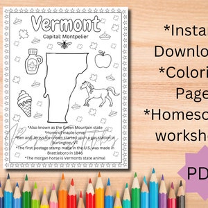 Vermont Coloring Page, State Coloring Page, Homeschool Printables ...