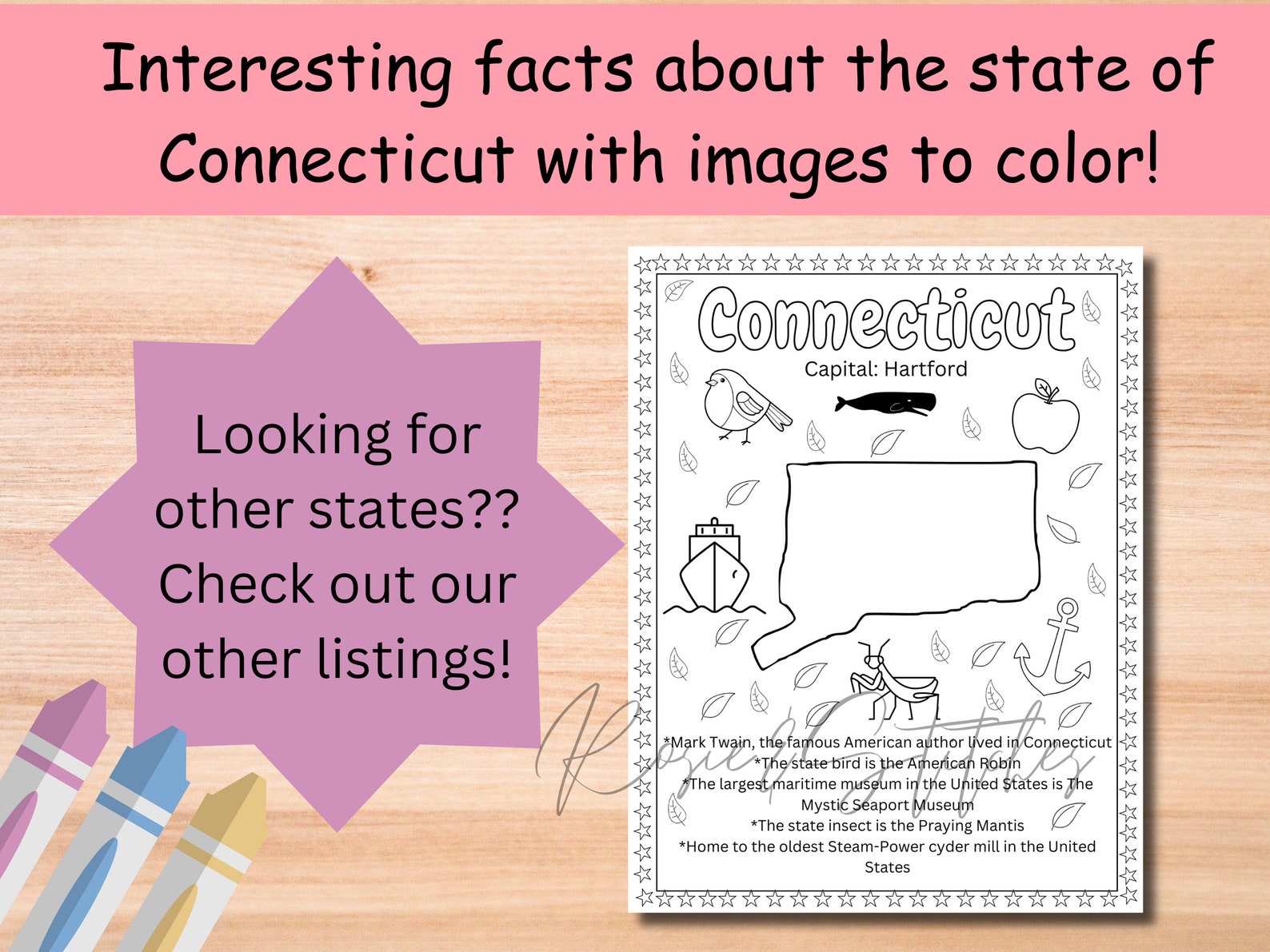Connecticut Coloring Page, State Coloring Page, Homeschool Printables ...