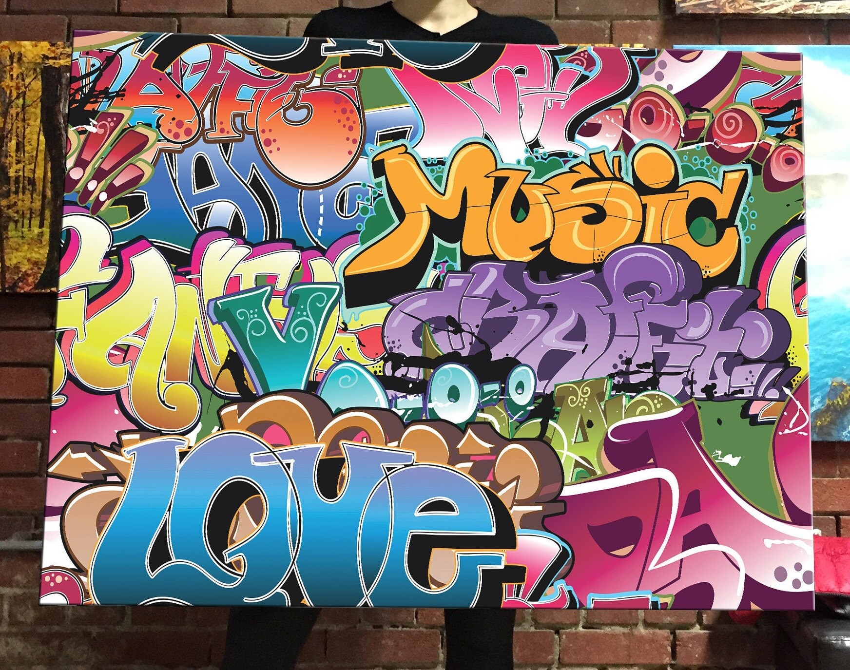 Music and Love Graffiti Street Canvas Print Huge 40x30 Ready to Hang ...