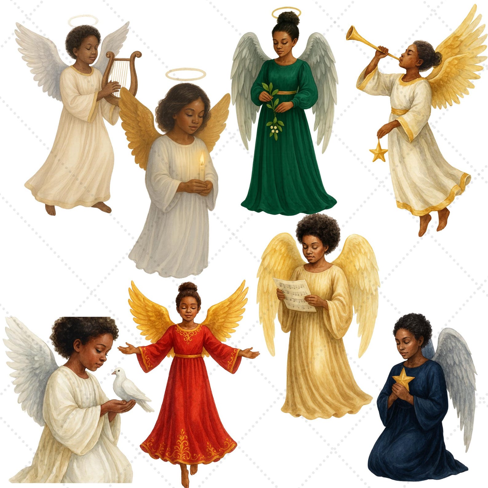 Black Angel Christmas Clipart | African American Angel PNG Set ...