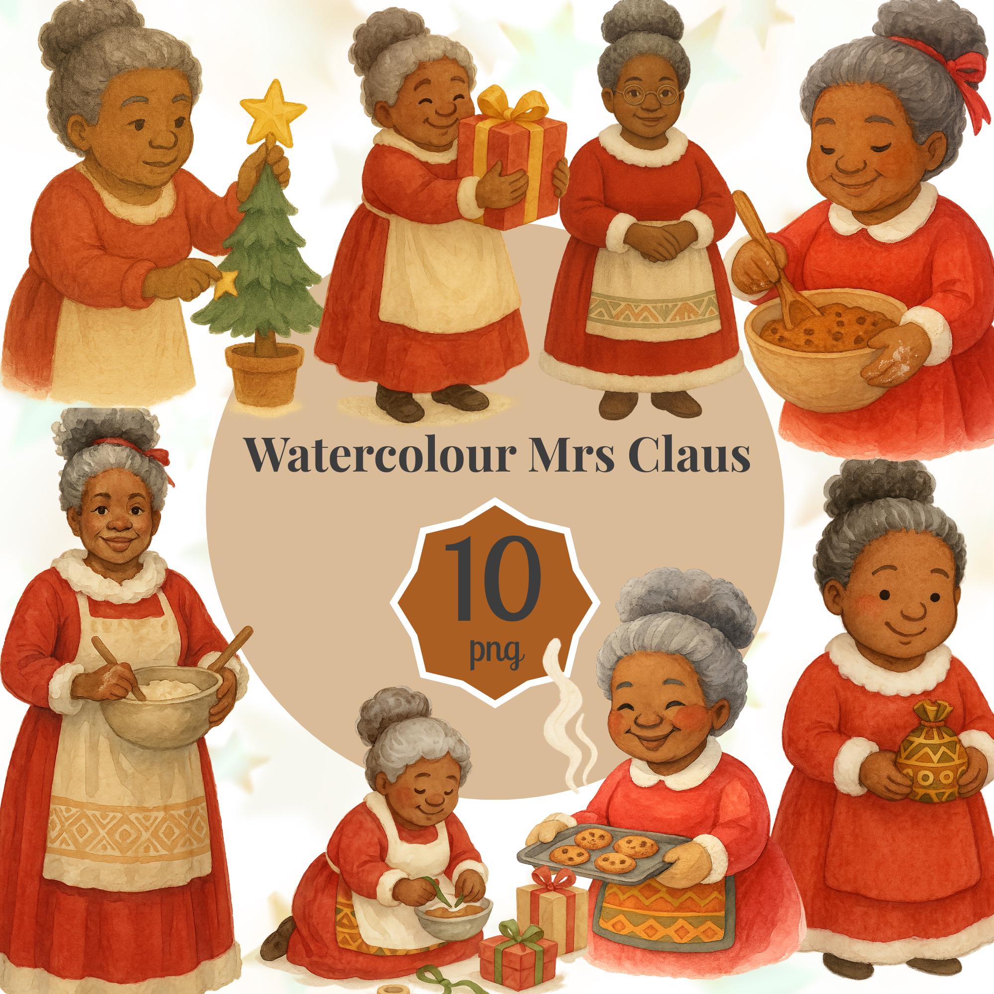 Watercolour Mrs Claus Clipart | 10 PNG Christmas Grandma | Cute Baking ...