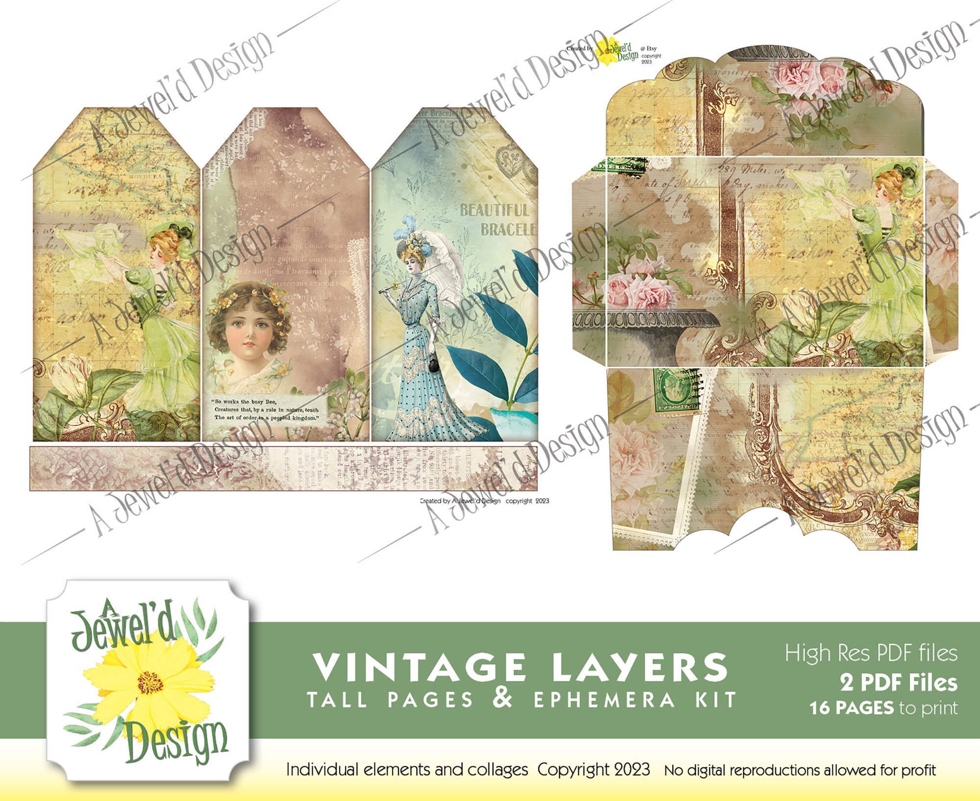 Vintage Layered Tall Journal Pages and Ephemera Digital Kit - Etsy