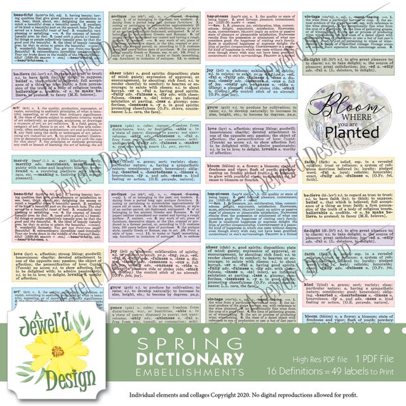 SPRING Dictionary Embellishments - Etsy Australia