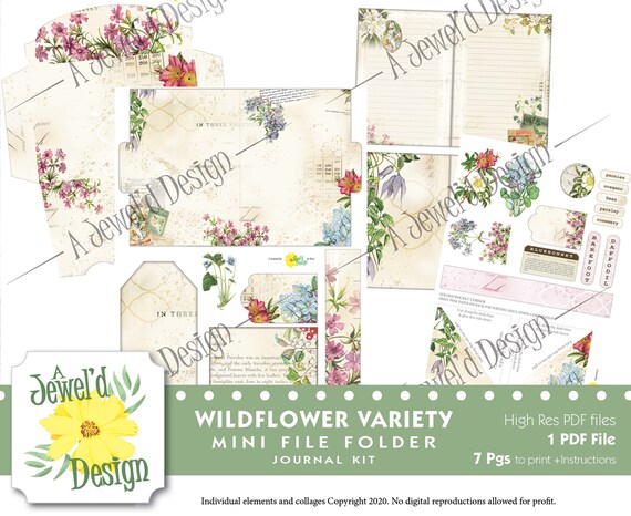 Wildflower Cream Variety Mini File Folder Journal Kit | Etsy