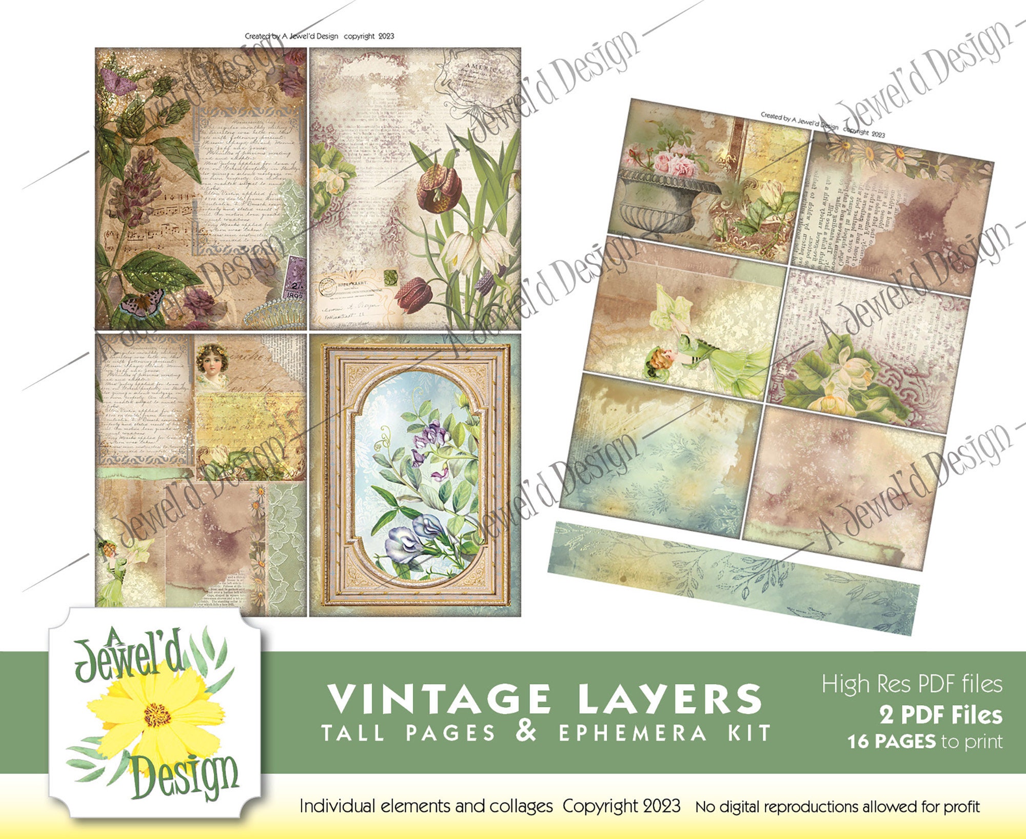 Vintage Layered Tall Journal Pages and Ephemera Digital Kit - Etsy