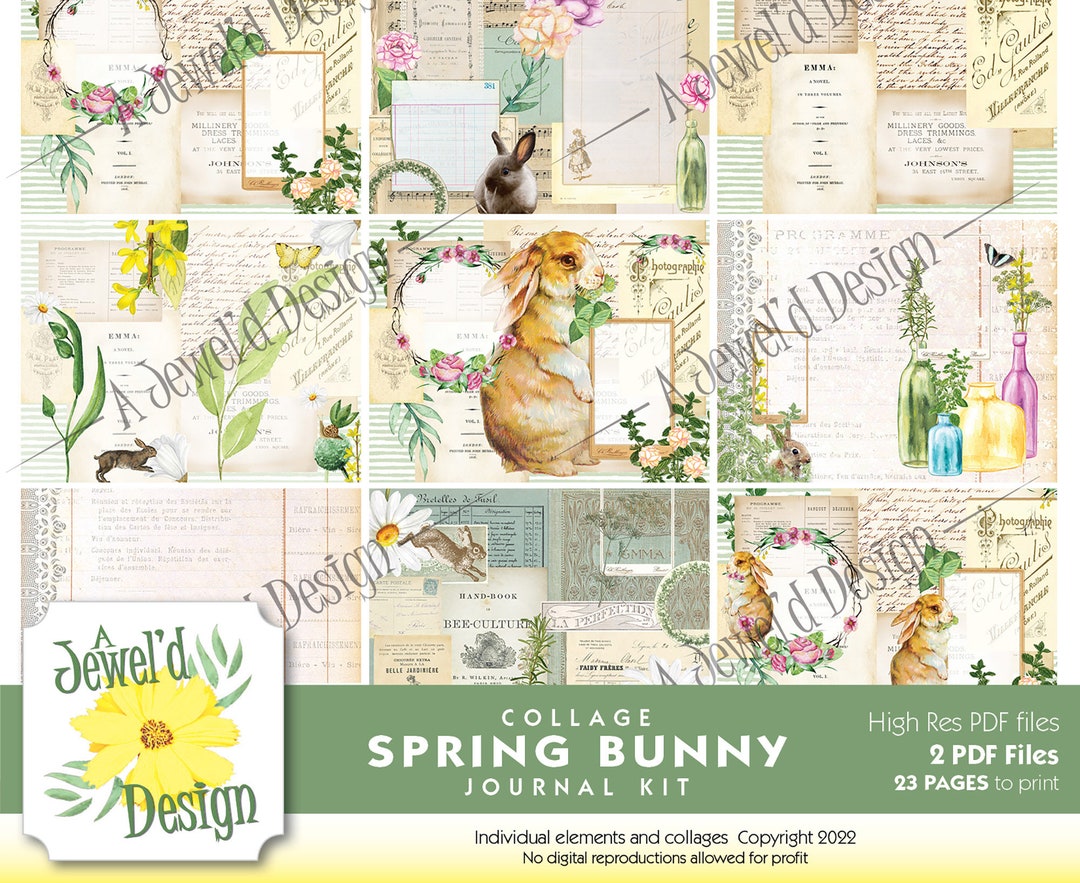 Spring Bunny Collage Digital Journal Kit - Etsy