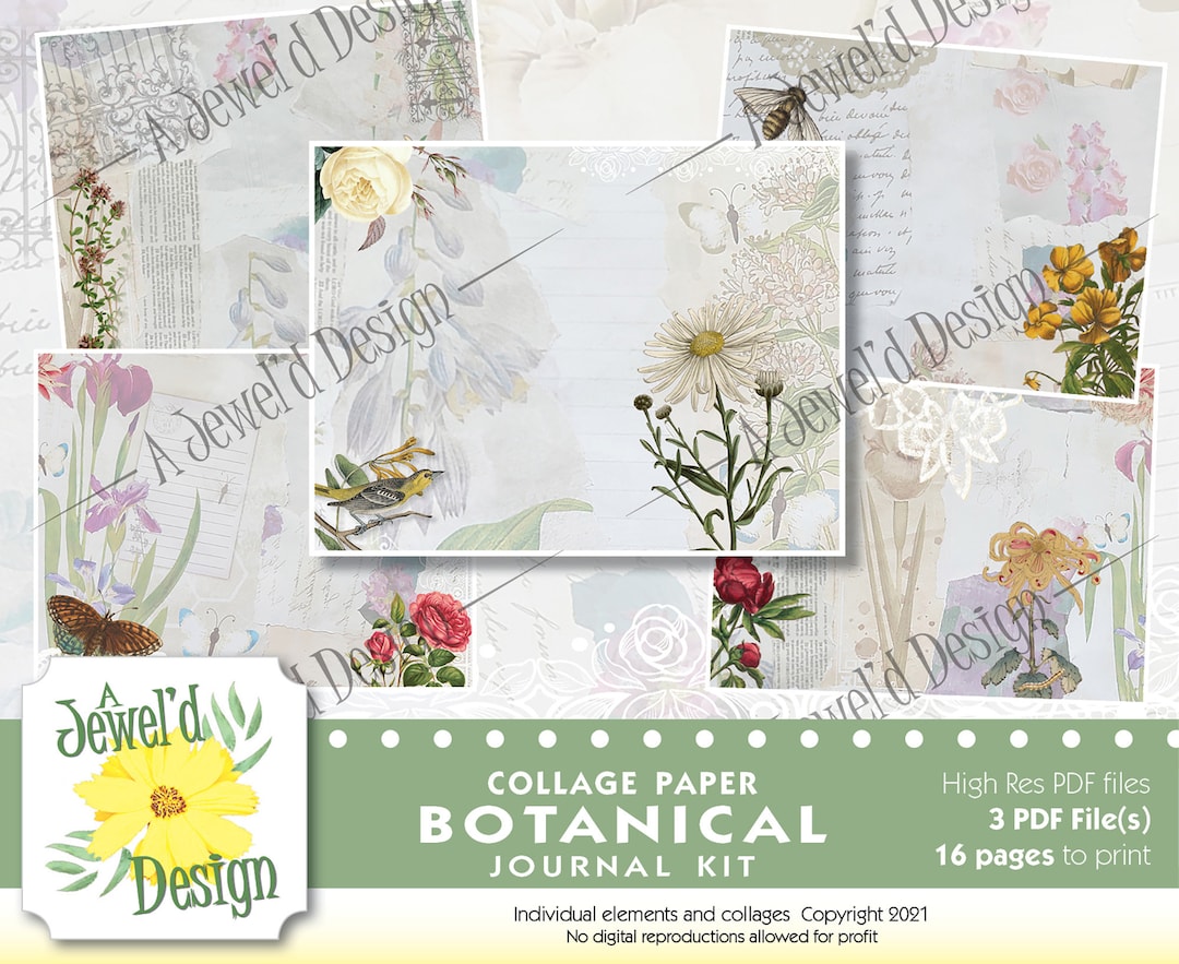 Botanical Collage Paper Floral Journal Kit - Etsy