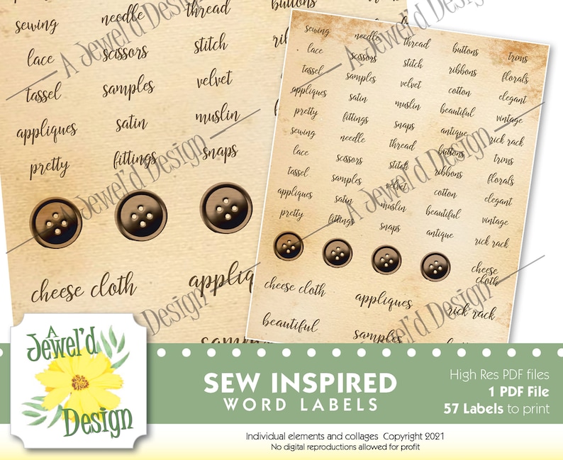 SEW Inspired WORD Labels - Etsy