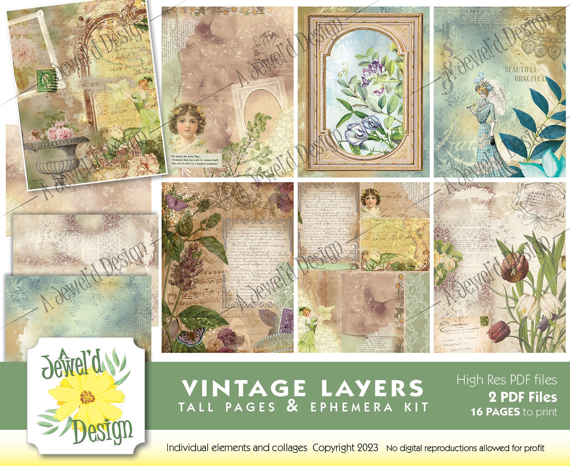 Vintage Layered Tall Journal Pages and Ephemera Digital Kit - Etsy