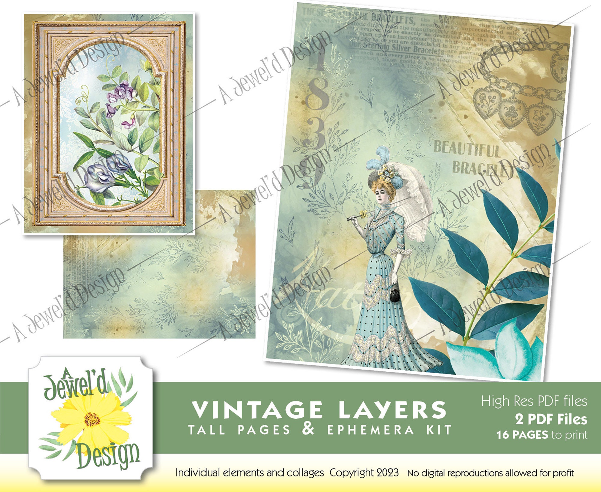 Vintage Layered Tall Journal Pages and Ephemera Digital Kit - Etsy