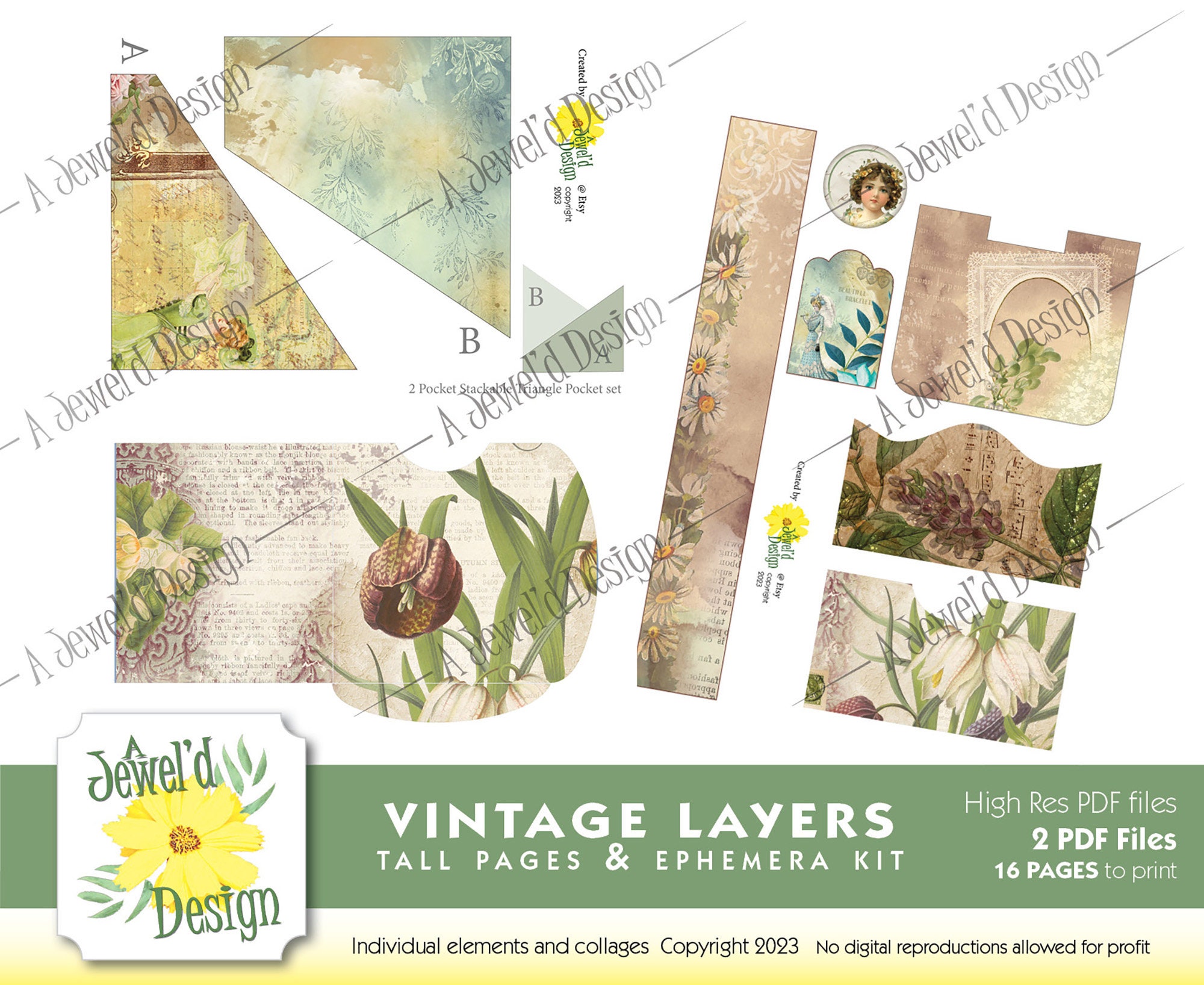 Vintage Layered Tall Journal Pages and Ephemera Digital Kit - Etsy