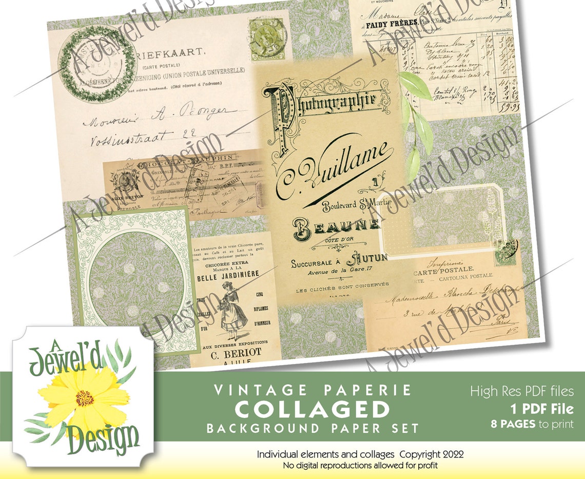 Digital Vintage Paperie Collage & Layered Paper Set | Etsy