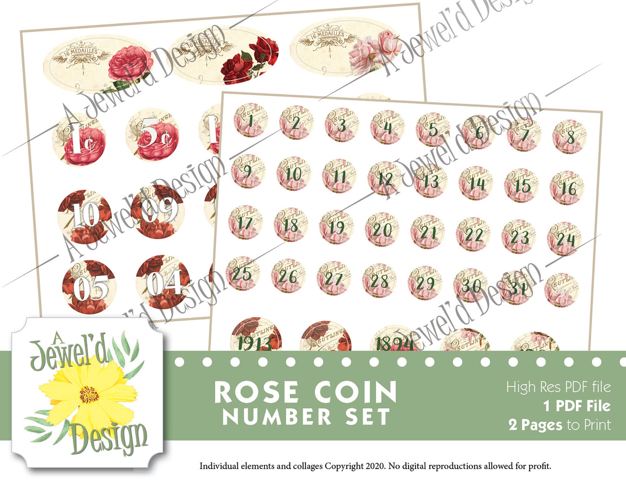 Rose Coin Number Set - Etsy