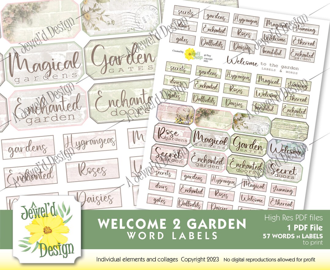 Welcome 2 Garden Inspired Word and Label Sheet 57 Ct - Etsy