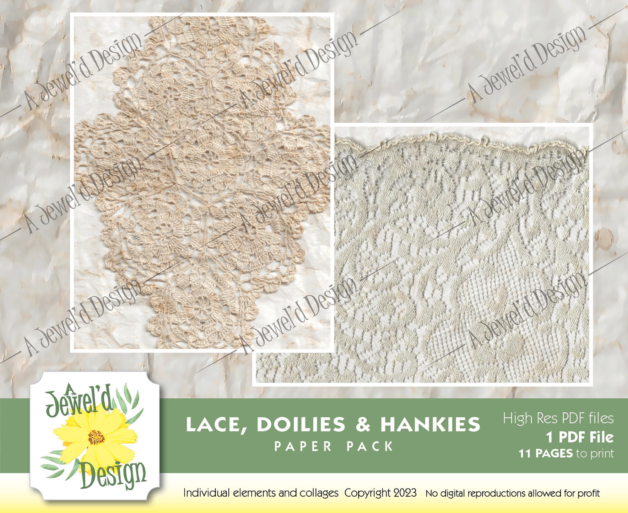 Vintage Lace, Doilies and Linen Hanky Scanned Digital Journal Paper ...