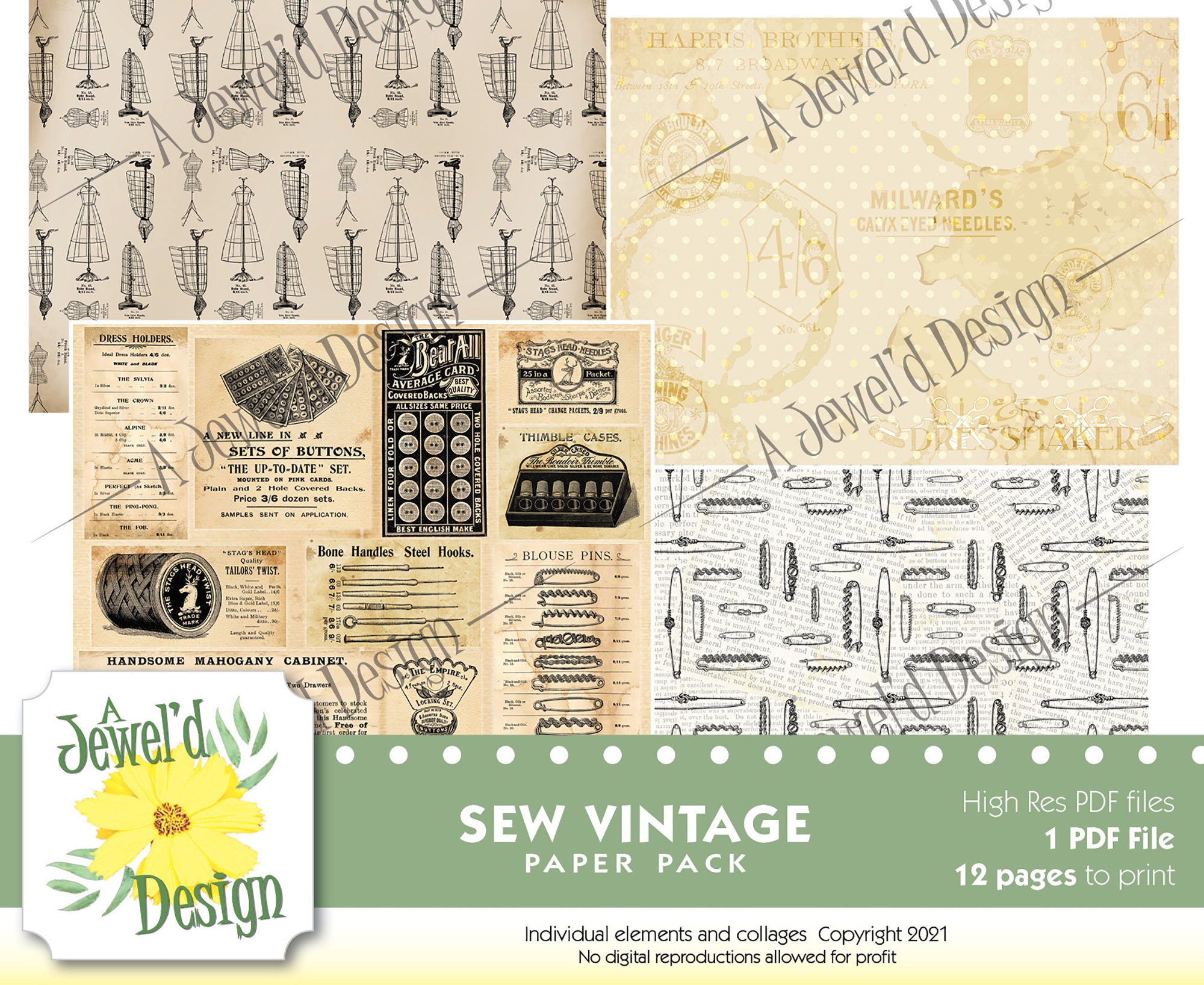 SEW Vintage Digital Paper Pack - Etsy