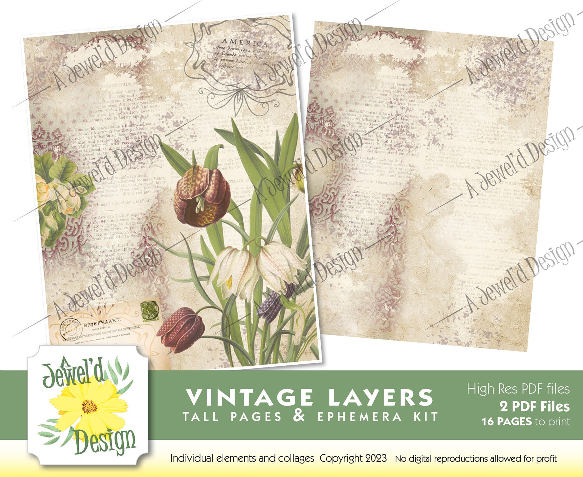 Vintage Layered Tall Journal Pages and Ephemera Digital Kit - Etsy