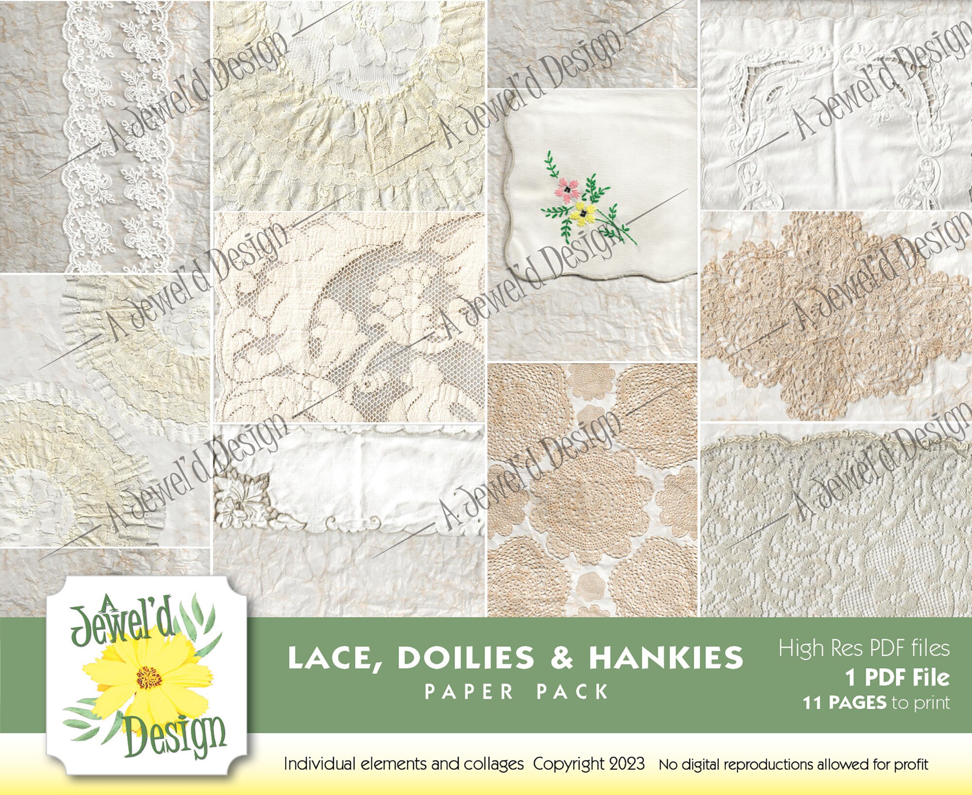 Vintage Lace, Doilies and Linen Hanky Scanned Digital Journal Paper ...