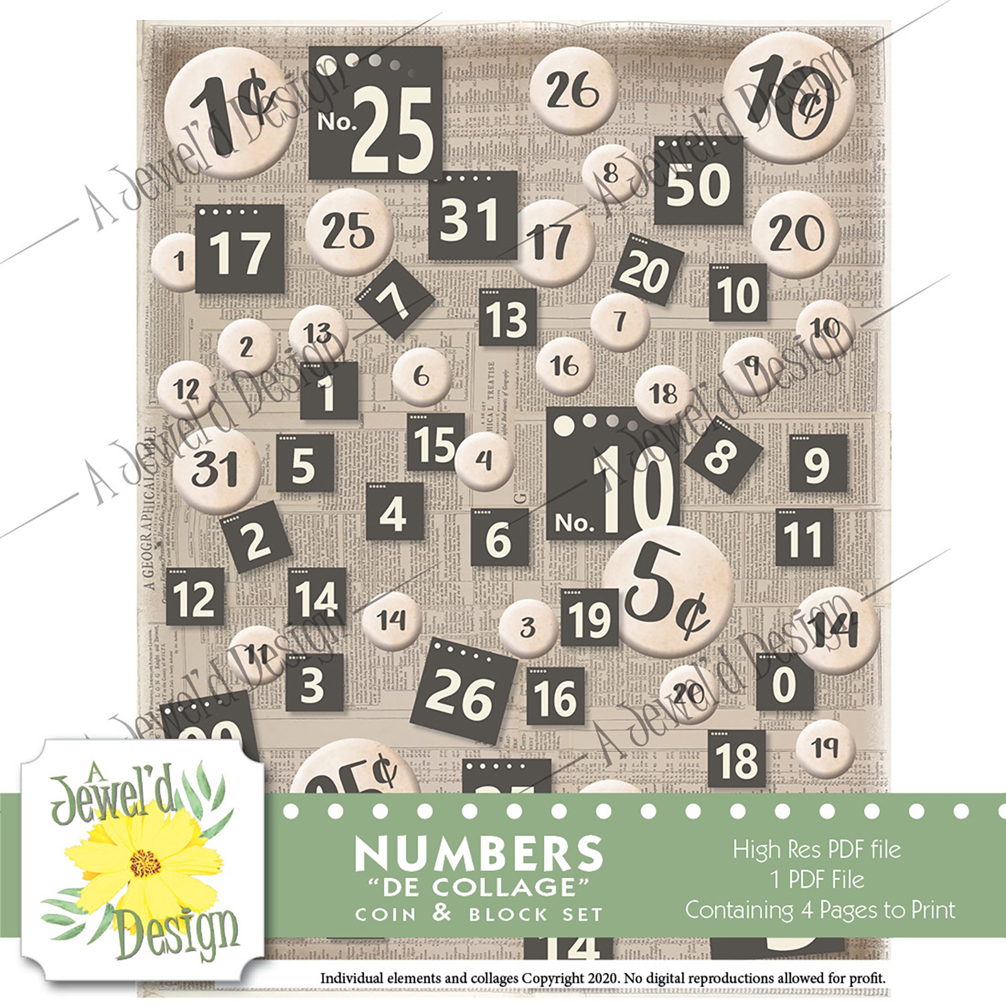 Number De' Collage Coin & Blocks - Etsy