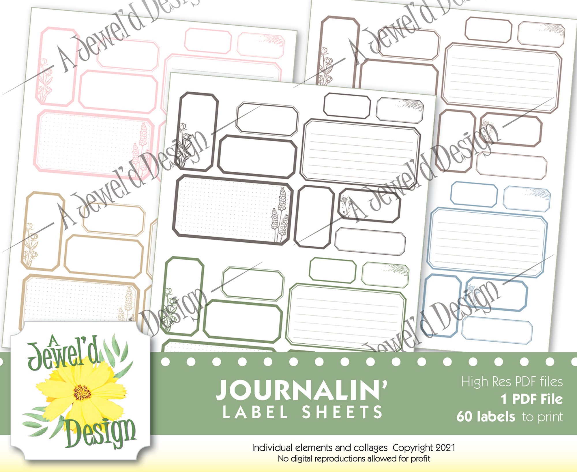 Bordered Journal Labels for Junk Journals, Planners and Ephemera - Etsy