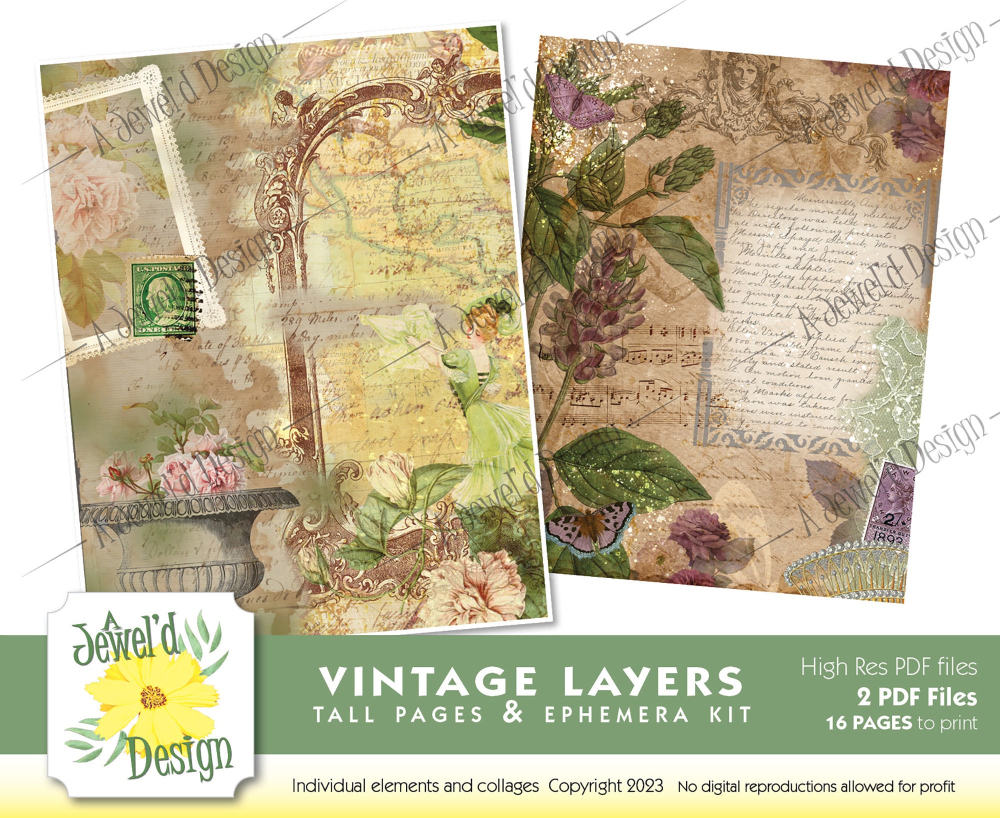 Vintage Layered Tall Journal Pages and Ephemera Digital Kit - Etsy