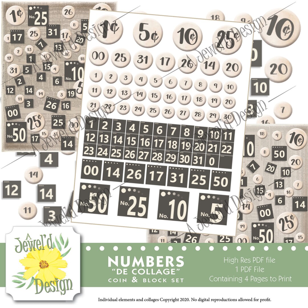 Number De' Collage Coin & Blocks - Etsy