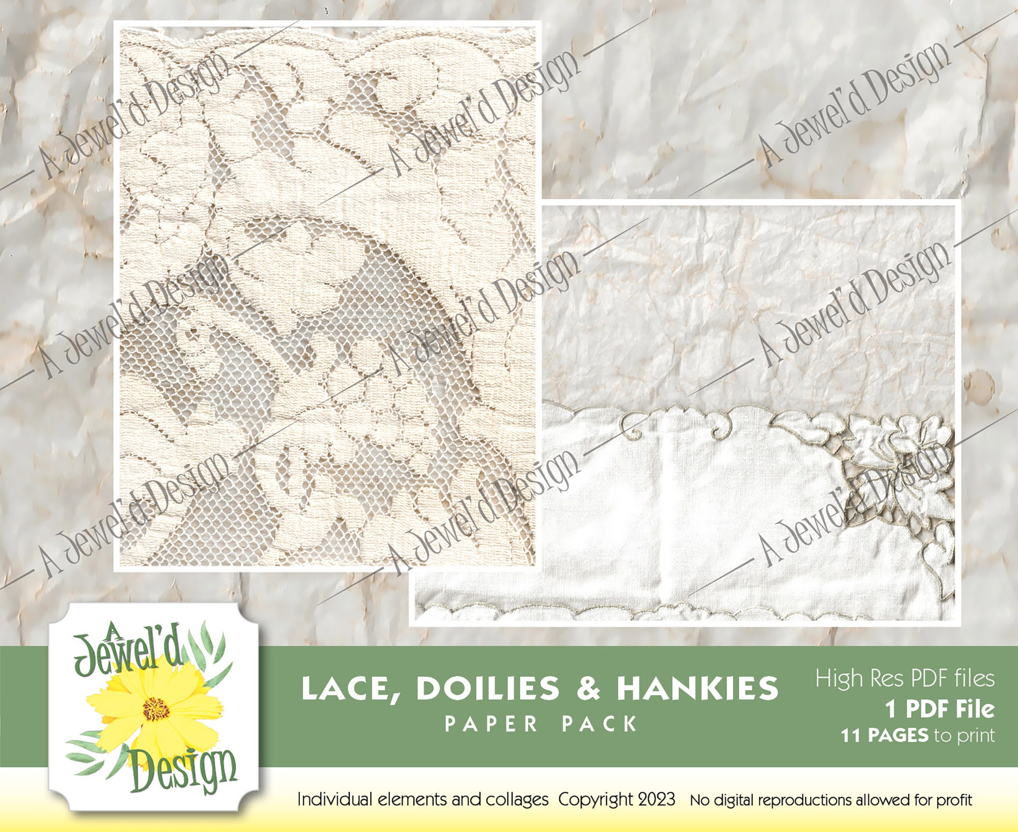 Vintage Lace, Doilies and Linen Hanky Scanned Digital Journal Paper ...