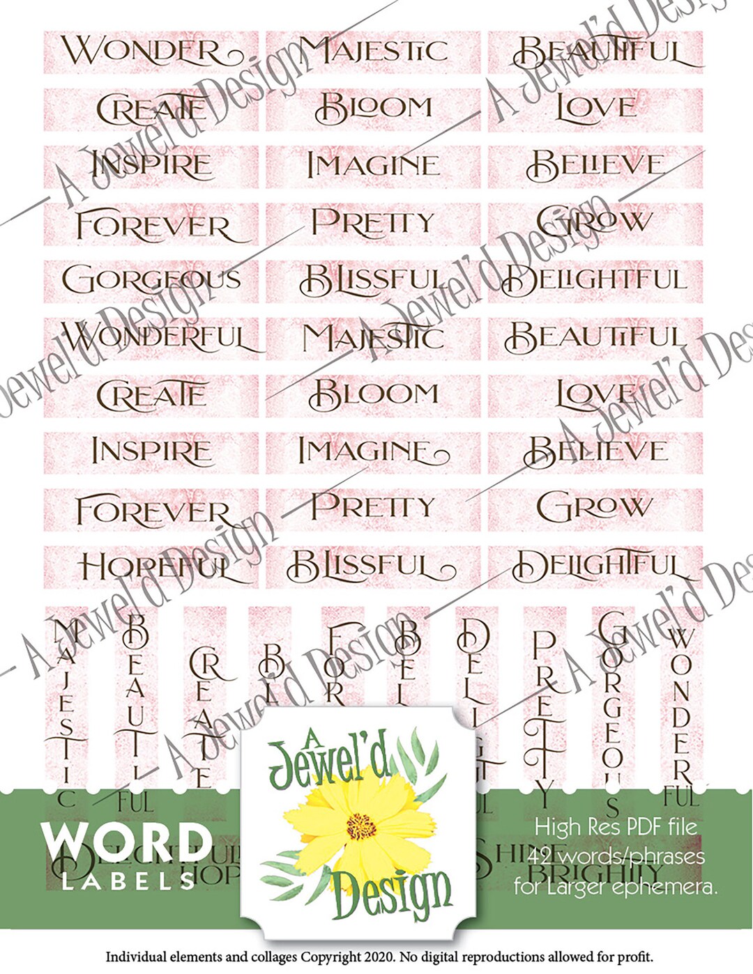 Pink Rosy WORD Labels - LARGE (for Bigger Ephemera Creations) - Etsy