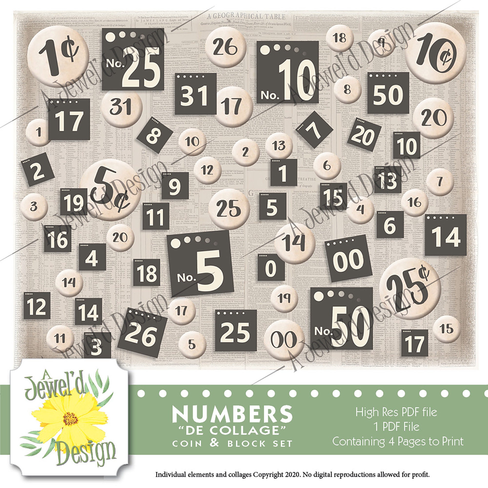 Number De' Collage Coin & Blocks - Etsy