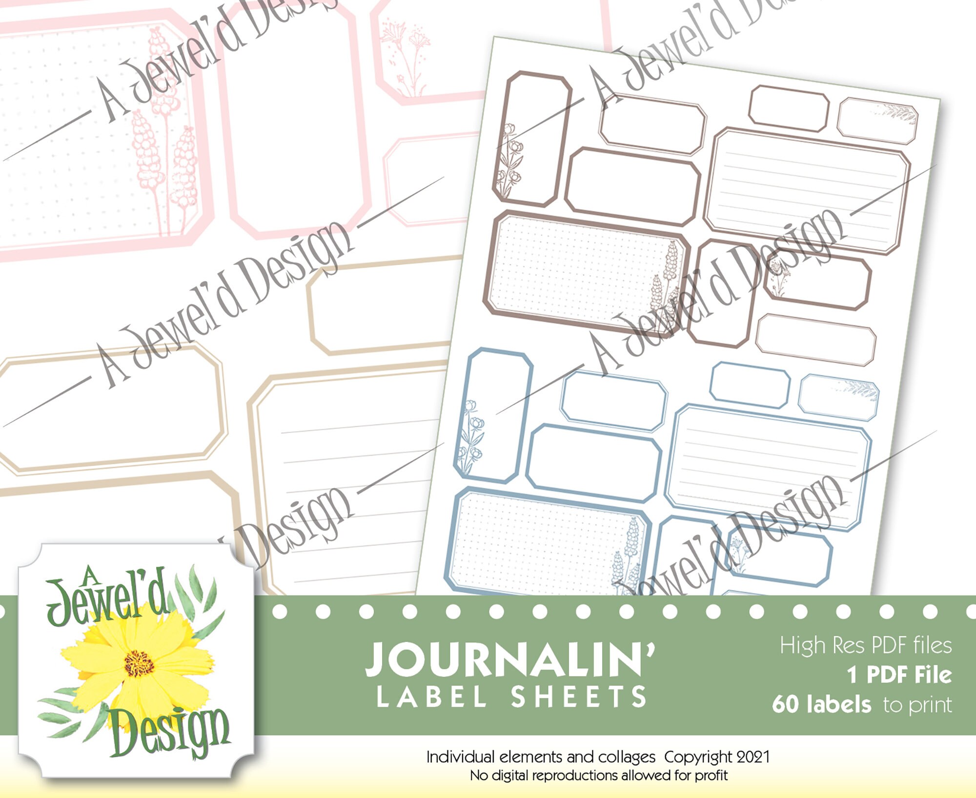Bordered Journal Labels for junk journals planners and | Etsy