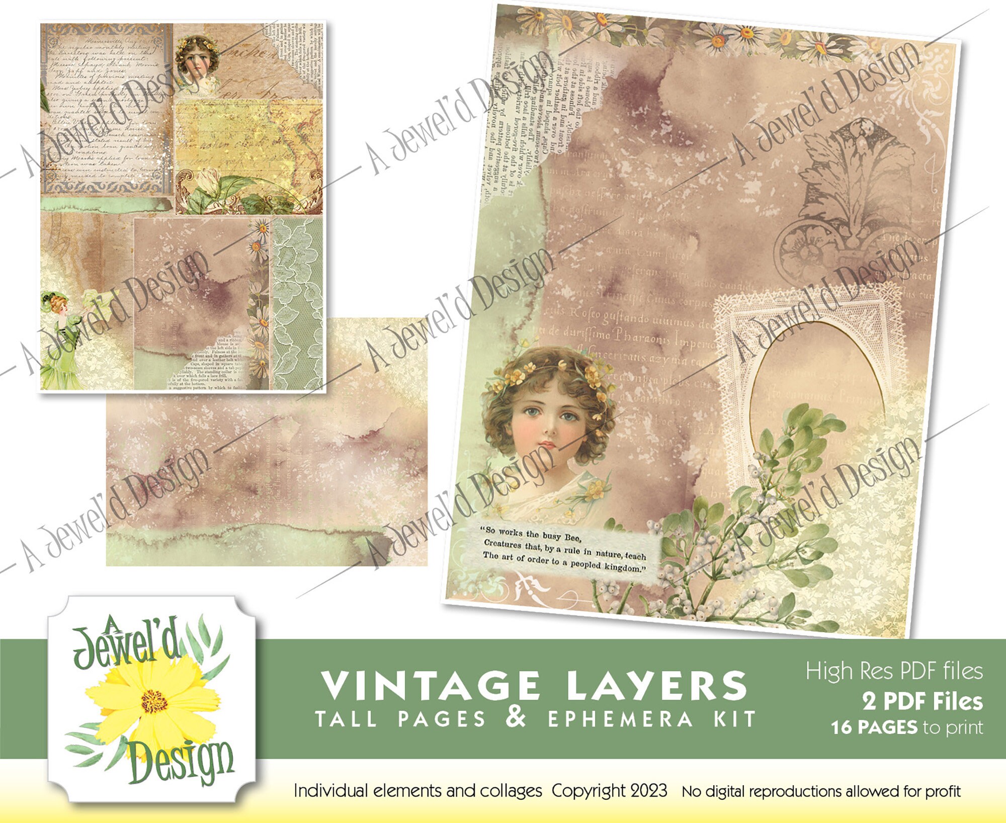 Vintage Layered Tall Journal Pages and Ephemera Digital Kit - Etsy