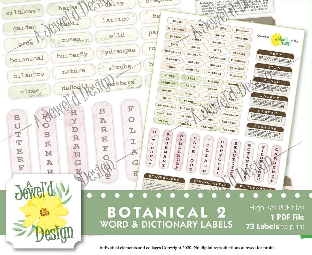 Botanical 2: WORD Labels - Etsy