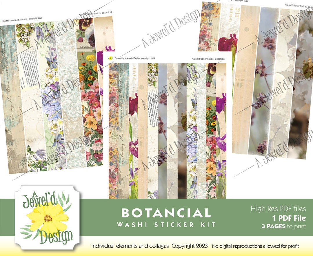 Botanical Washi Sticker Strips for Journals and Happy Planners - Etsy