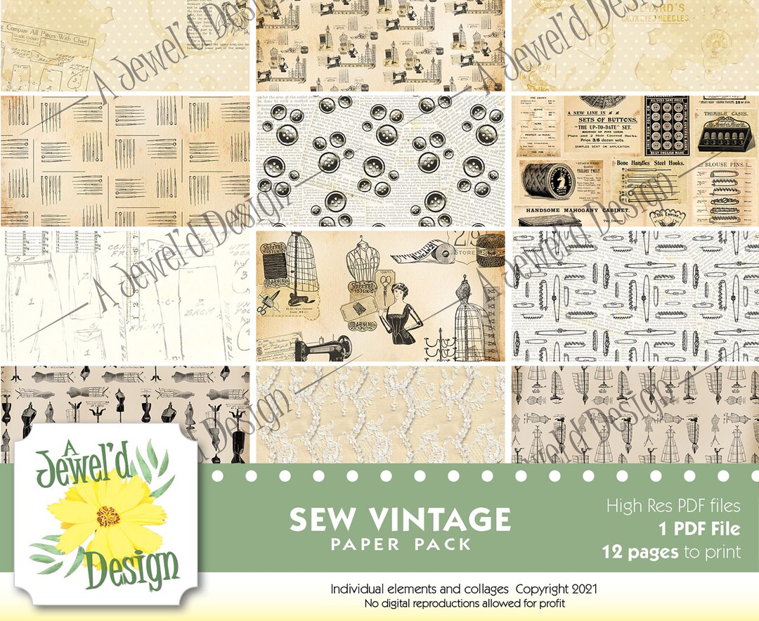 SEW Vintage Digital Paper Pack - Etsy
